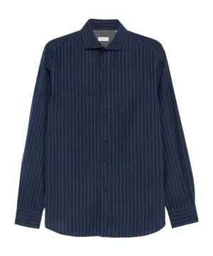 Brunello Cucinelli Pinstripe-print Long-sleeve Shirt - Black