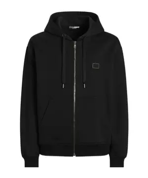 Dolce & Gabbana Cotton Hooded Sweatshirt With Logo Plate - Black
