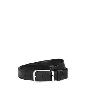 Montblanc 35 Mm Reversible Belt In Sartorial Leather With Rectangular Buckle - Black