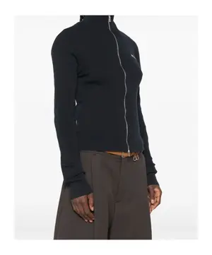 Miu Miu Logo-embroidered Zip-up Cardigan - Navy Blue