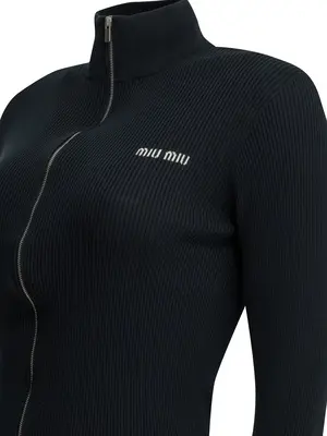 Miu Miu Logo-embroidered Zip-up Cardigan - Navy Blue
