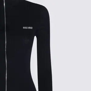 Miu Miu Logo-embroidered Zip-up Cardigan - Navy Blue