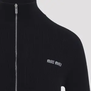 Miu Miu Logo-embroidered Zip-up Cardigan - Navy Blue