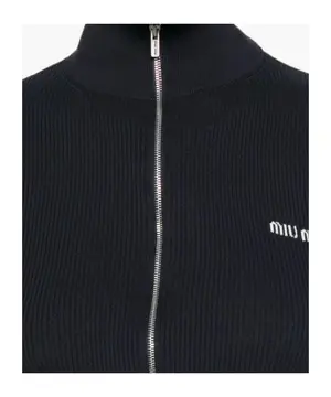 Miu Miu Logo-embroidered Zip-up Cardigan - Navy Blue