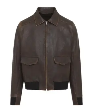 Prada Zip-front Leather Jacket - Reddish Brown