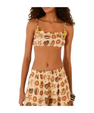 Farm Rio Patterned Short Tank Top - Brown