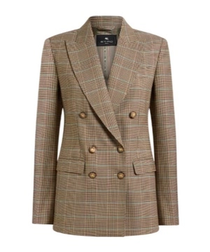 Etro Double-breasted Stretch-wool Jacket With Prince Of Wales Motif - Light Brown