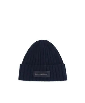 Dolce & Gabbana Ribbed Wool Beanie With Logo Patch