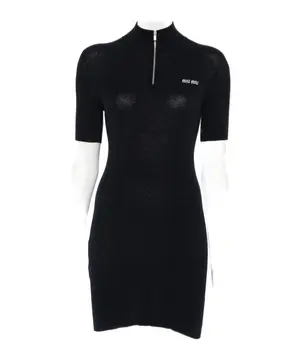 Miu Miu Ribbed-knit Logo-embroidered Mini Dress - Blue