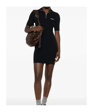 Miu Miu Ribbed-knit Logo-embroidered Mini Dress
