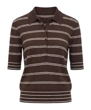 Closed Short Sleeve Polo Made Of Wool - Reddish-brown