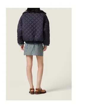 Miu Miu Logo-detail Padded Jacket - Dark Blue
