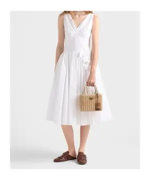 Prada Small Wicker And Canvas Tote Bag