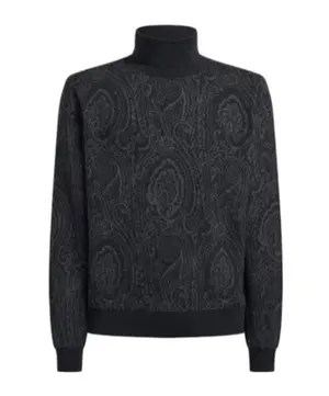 Etro Wool-blend Jacquard Turtleneck With Arnica-motif