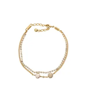 JIMMY CHOO Auri Anklet Bracelet With Crystal Embellishments And Pearl Detail - Gold