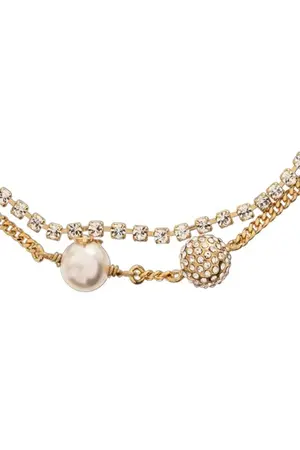 JIMMY CHOO Auri Anklet Bracelet With Crystal Embellishments And Pearl Detail
