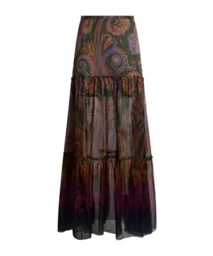 Etro Silk Maxi Skirt With Placed Paisley Print