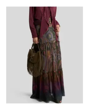Etro Silk Maxi Skirt With Placed Paisley Print