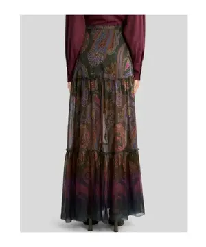 Etro Silk Maxi Skirt With Placed Paisley Print