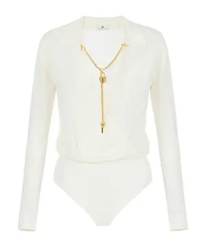 Elisabetta Franchi Viscose Yarn Bodysuit With Jewel Chain Detail