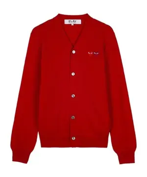 Play Comme Des Garcon Double-heart Wool Cardigan - Red