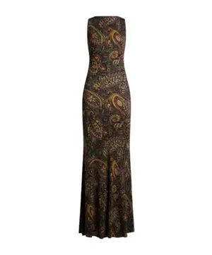 Etro Ribbed Maxi Dress With Floral Paisley Motif - Green