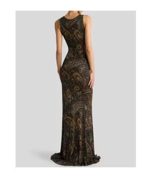 Etro Ribbed Maxi Dress With Floral Paisley Motif - Green