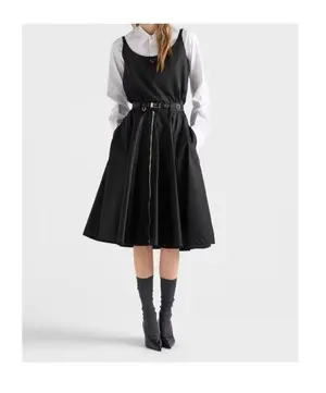 Prada Re-nylon Flared Skirt With Belt Loops And Front Zipper