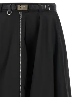 Prada Re-nylon Flared Skirt With Belt Loops And Front Zipper
