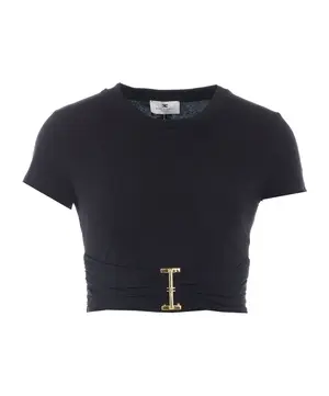 Elisabetta Franchi Short-sleeved T-shirt With Gold Buckle Detail