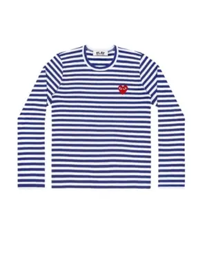 Play Comme Des Garcon And White Striped T-shirt - Blue