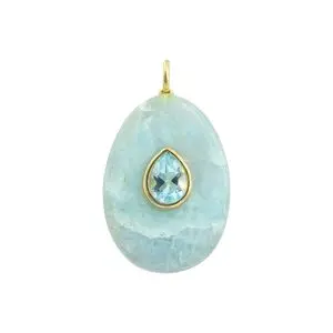 KAMARIA Aquamarine Gemstone Pendant With Topaz Large Pear - Blue