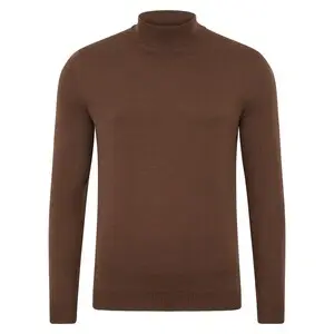 PAUL JAMES KNITWEAR Extra Fine Merino Wool Shaw Mock Turtleneck Jumper Oak - Brown