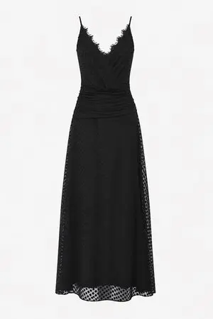 EXQUISE Emely Maxi Dress With V-neck And Lace Accents