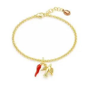 UNALOE Gold / Red Gold Plated Sterling Silver Dove And Red Cornicello Charm Bracelet - Gold/red