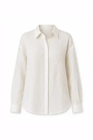 EXQUISE Neutrals / Emelia Embroidered Linen Shirt Ecru