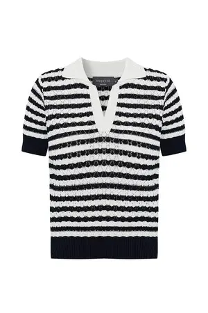 EXQUISE Ariyah V Neck Knit Blouse Multi Color - White