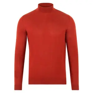 PAUL JAMES KNITWEAR Extra Fine Merino Wool Shaw Mock Turtleneck Jumper Spice - Orange