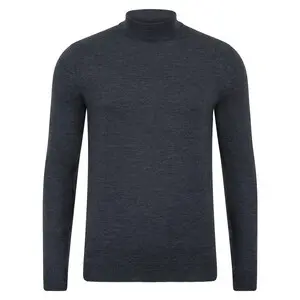PAUL JAMES KNITWEAR Neutrals Extra Fine Merino Wool Shaw Mock Turtleneck Jumper Charcoal - Black