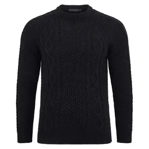 PAUL JAMES KNITWEAR Chunky Merino Wool Fisherman's Jumper - Black