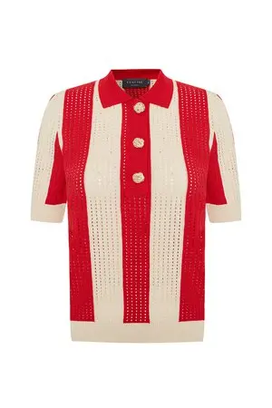 EXQUISE White / Red Harlow Knit Blouse Multi Color