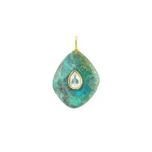 KAMARIA Chrysocolla Gemstone Pendant With Topaz Kite Two - Green