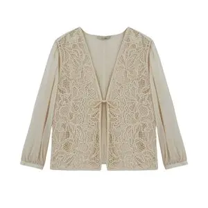 NOCTURNE Lace Front Sheer Sleeve Jacket