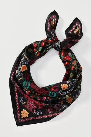 Vismaya 100% Silk Scarf With Floral Print - Black Pattern