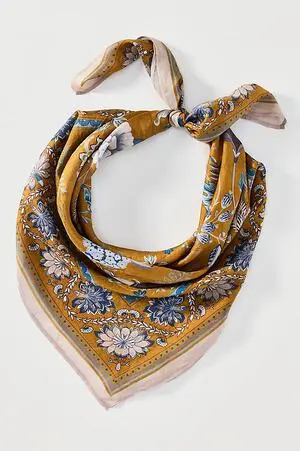 Vismaya 100% Silk Scarf With Floral Print - Olive