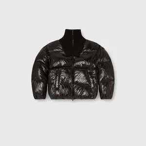 DIESEL® Ripstop Down Puffer Jacket With Ribbed High Neck - Black