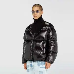 DIESEL® Diesel Ripstop Down Puffer Jacket With Ribbed High Neck Black