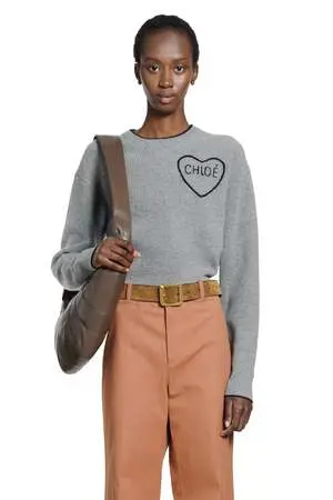 Chloé Wool Knit Cropped Sweater - Grey