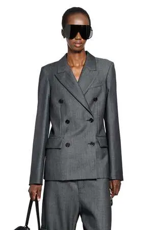 Balenciaga Wool Denim Twill Double-breasted Blazer - Grey