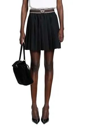 Versace Pleated Wool-mohair Mini Skirt - Black